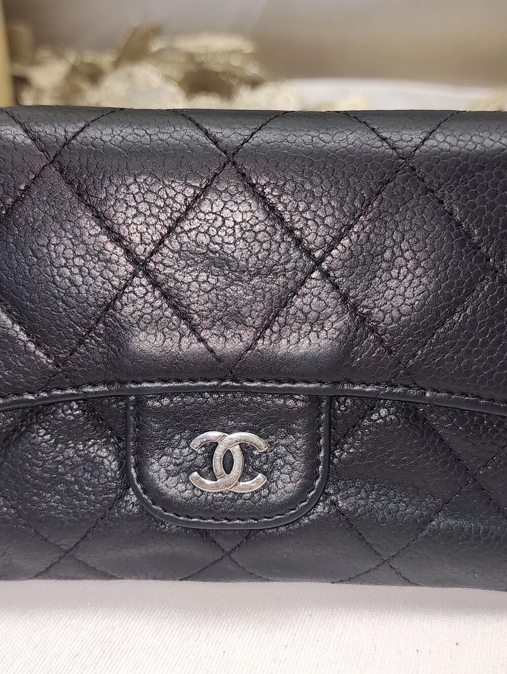 CHANEL | Bags | Authentic Chanel Caviar Leather Flap Card Wallet W Coa ...